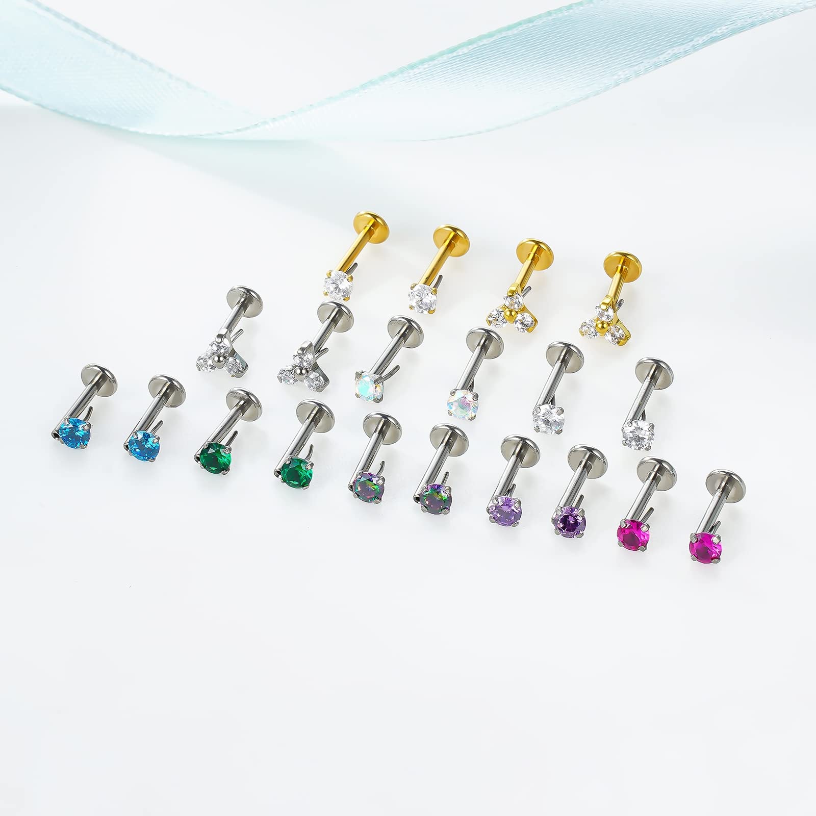 BelezaDosas G23 Titanium Labret Studs Threadless Push Back 16G Lip Tragus Helix Cartilage Earring Piercing Jewelry (1 pair Emerald)