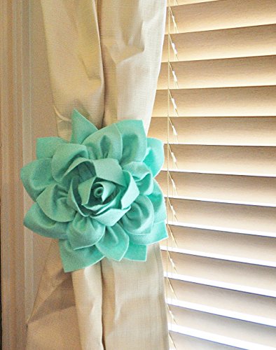 Set of TWO Mint Flower Curtain Tie backs