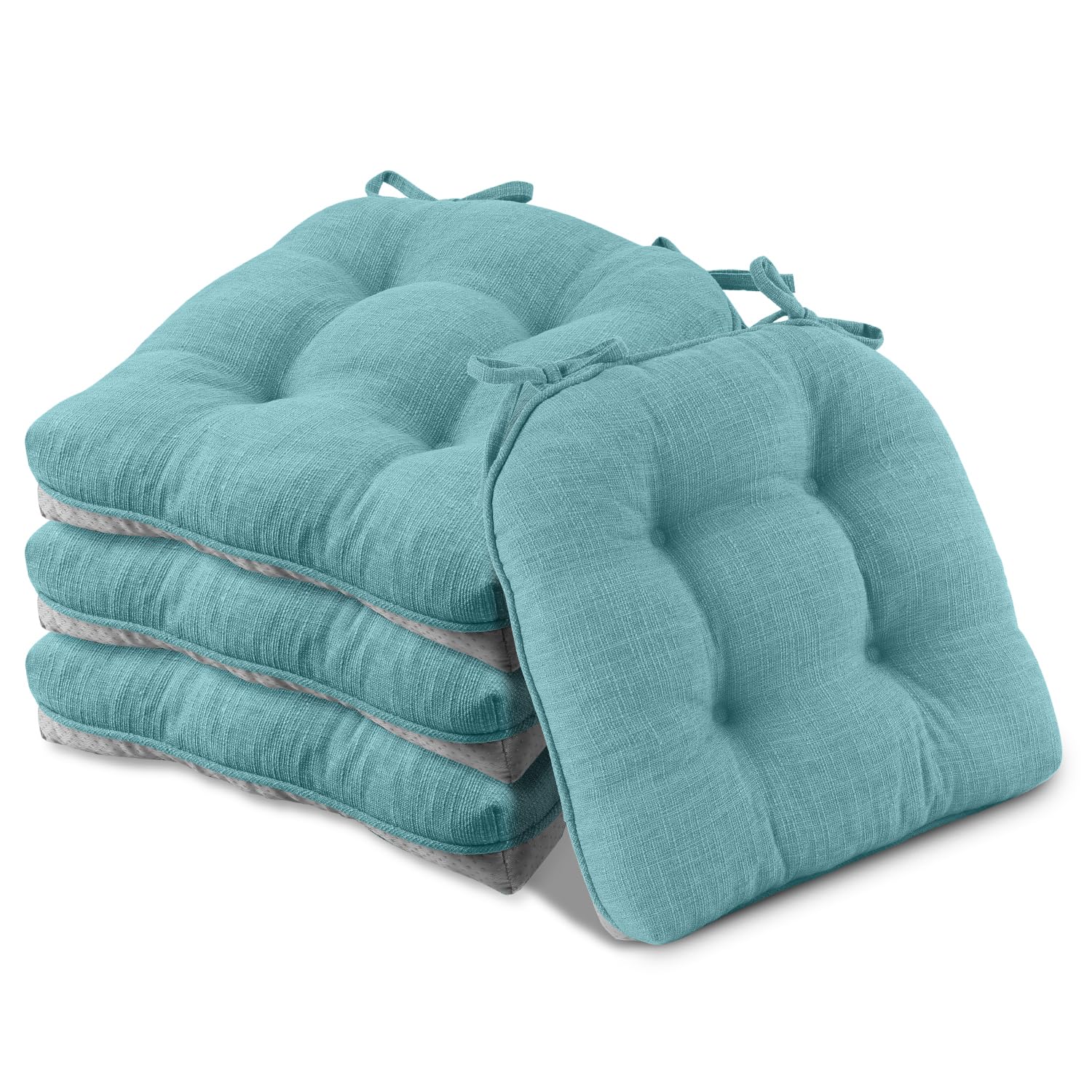 Basic Beyond Chair Cushions for Dining Chairs 4 Pack, Memory Foam Chair Cushion with Ties and Non Slip Backing, 15.5 x 15.5 Inches Tufted Chair Pads for Dining Chairs(Charcoal)