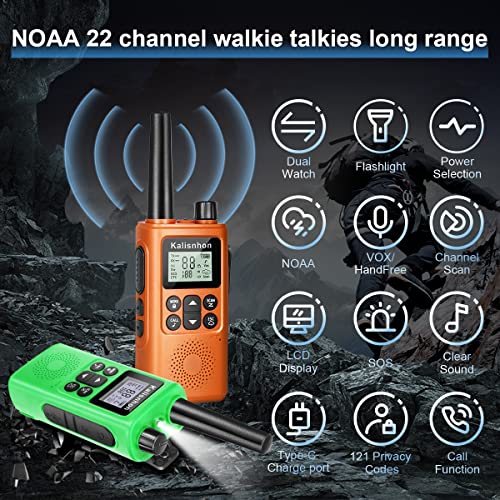 Kalisnhon Walkie Talkies Long Range with Call Alert NOAA Dual Watch Flashlight LCD Display VOX 22 Channels, Walkie Talkies for Adults with Charging Dock and Earpieces Li-ion Battery(2 Pack)