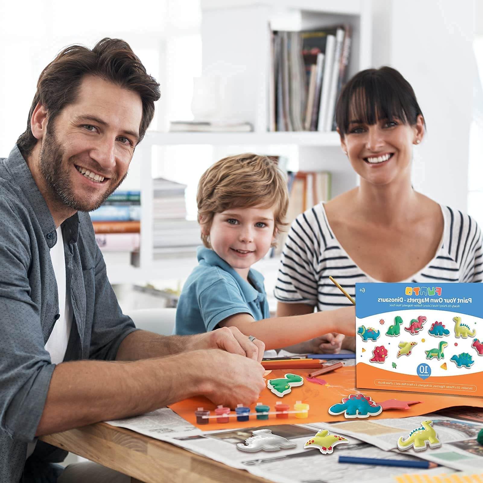 Funto Dinosaur Painting Kit for Kids, Paint Your Own Figurines with Magnet, 27 PCS Crafts Set, Ceramics to Paint, STEAM Projects Creative Activity DIY