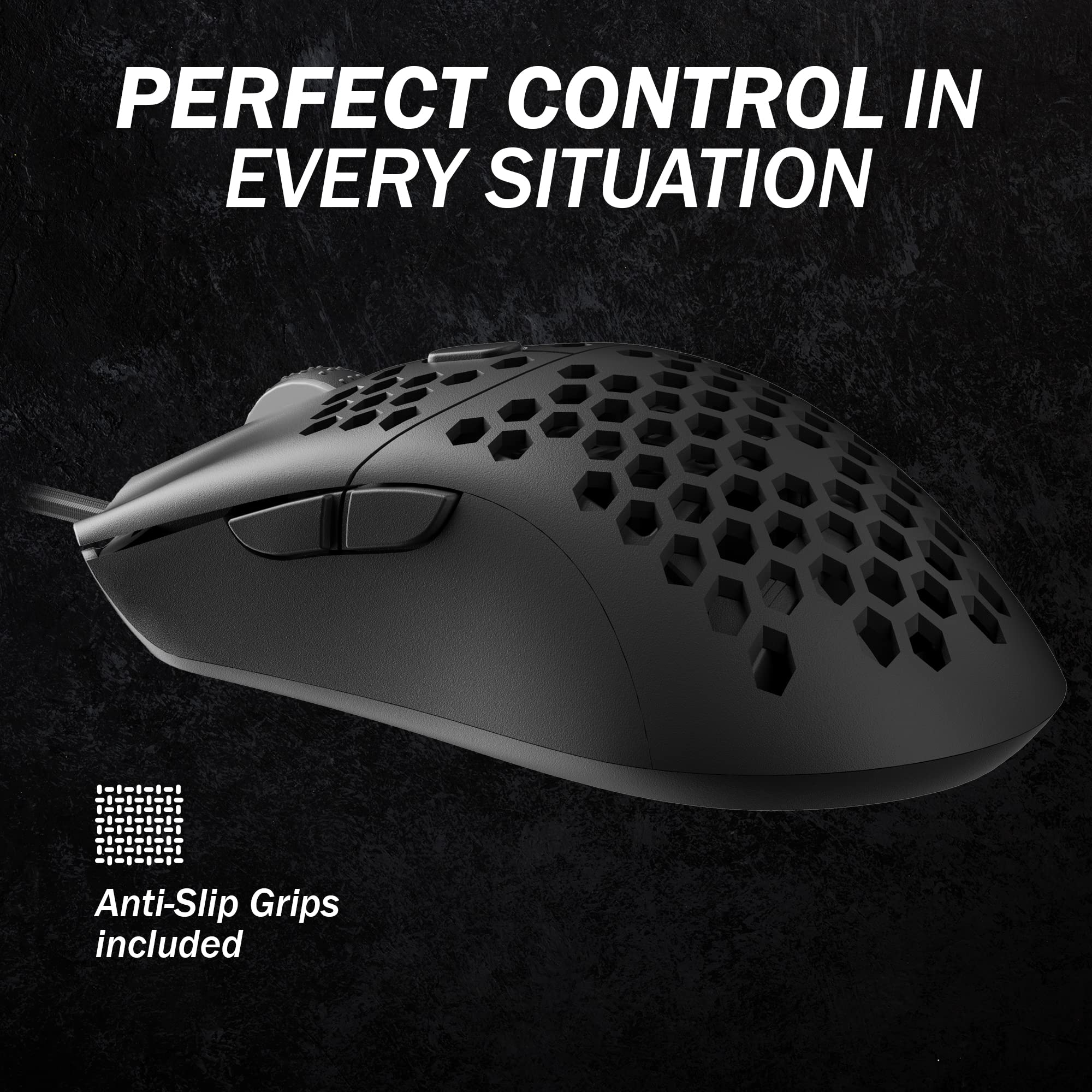 HK Gaming Sirius M Ultra Lightweight Honeycomb Shell Gaming Mouse | 54 Grams | 12000 cpi | USB Wired | 6 programmable Buttons | On-Board Memory | Anti Slip Grips | Sirius-M 12000cpi Black