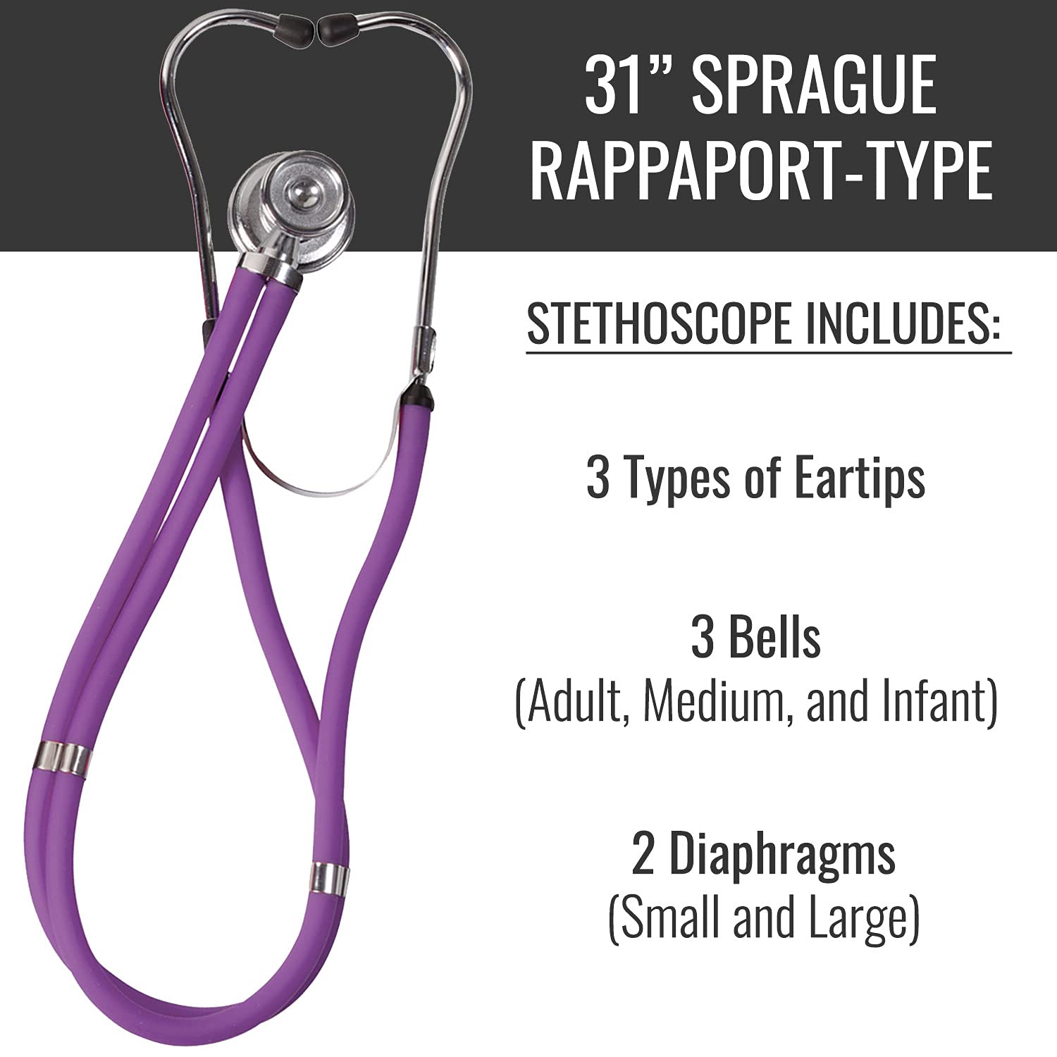 MABIS MatchMates Aneroid Sphygmomanometer and 31" Sprague Rappaport Stethoscope Combination Manual Blood Pressure Kit with Calibrated Nylon Cuff and Oversized Carrying Case, Adult Purple