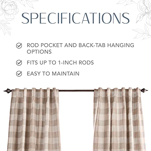 Elrene Home Fashions Farmhouse Living Grainger Buffalo-Check Blackout Window Curtain, Living Room and Bedroom Drape with Rod Pocket Tabs, 52" x 84", Linen, 1 Panel
