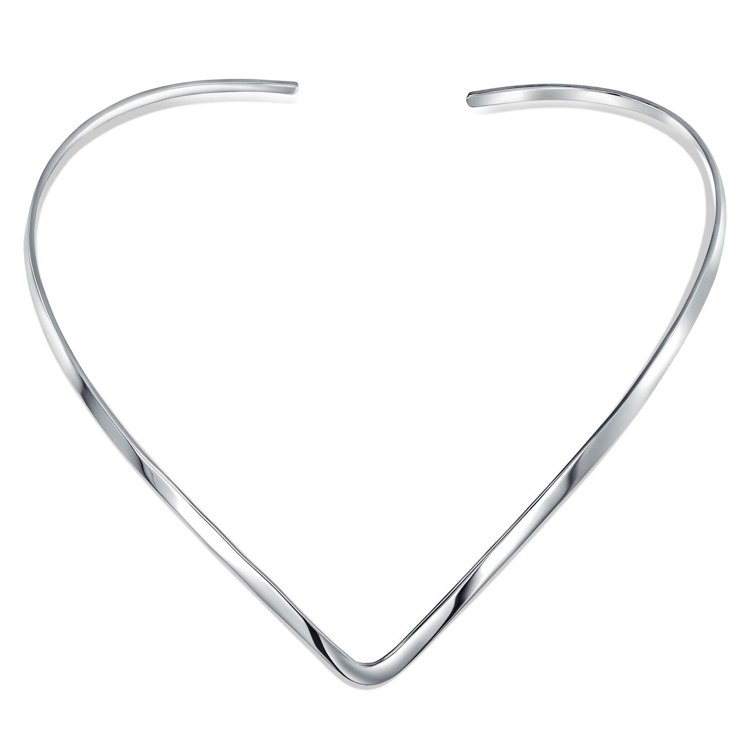Basic Simple Slider Choker V Shape Collar Statement Necklace For Women .925 Silver Sterling Add Your Pendant 2MM