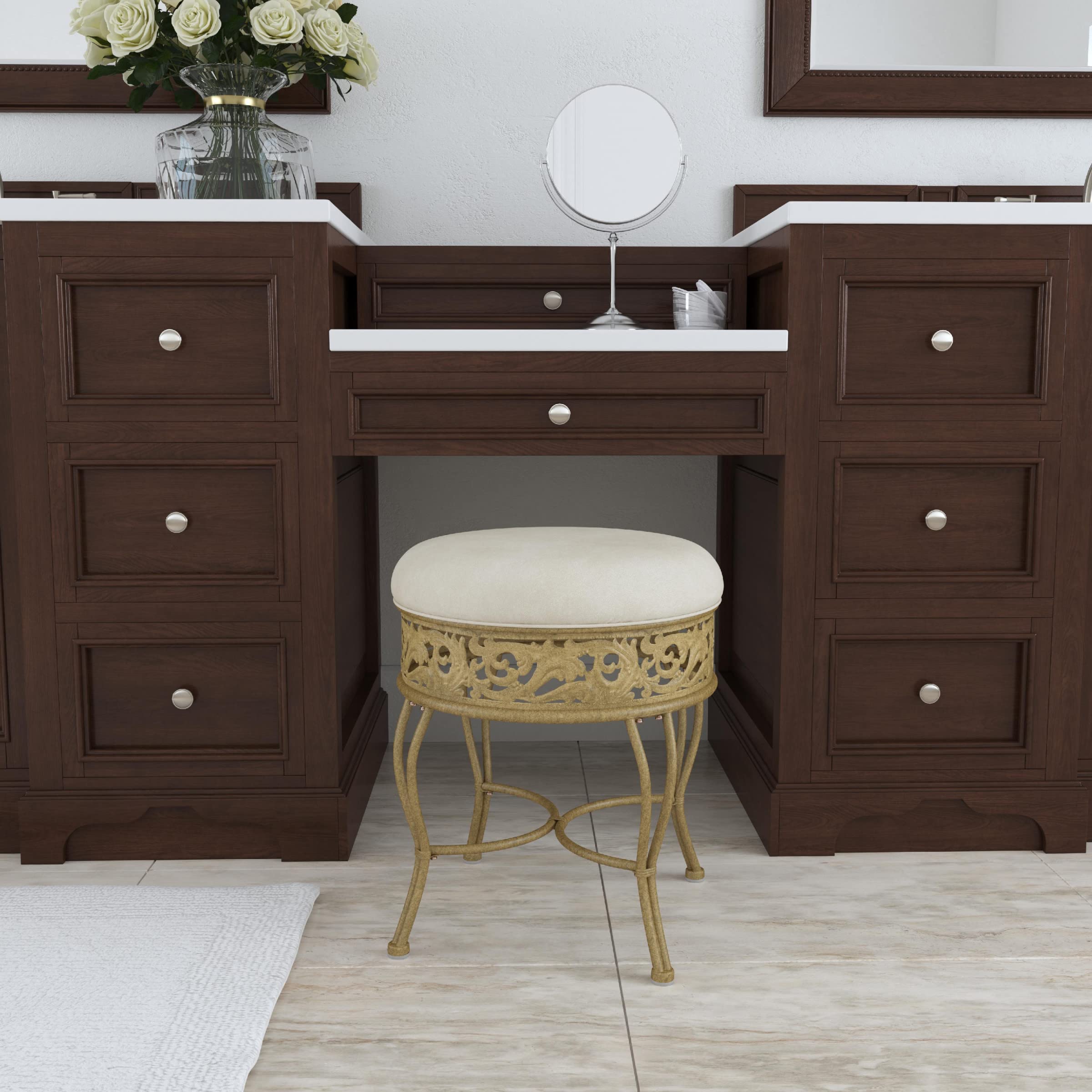 Hillsdale Villa III Upholstered Backless Vanity Stool, Antique Beige