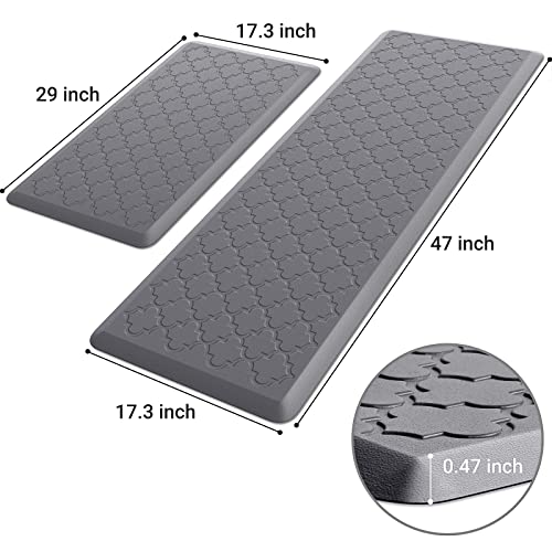 Kitchen Mat [2 PCS] Cushioned Anti-Fatigue Floor Mat, Waterproof Non-Skid Ergonomic Comfort Foam Rugs, Standing Mat for Kitchen, Floor,Office, Sink, Laundry(Grey)