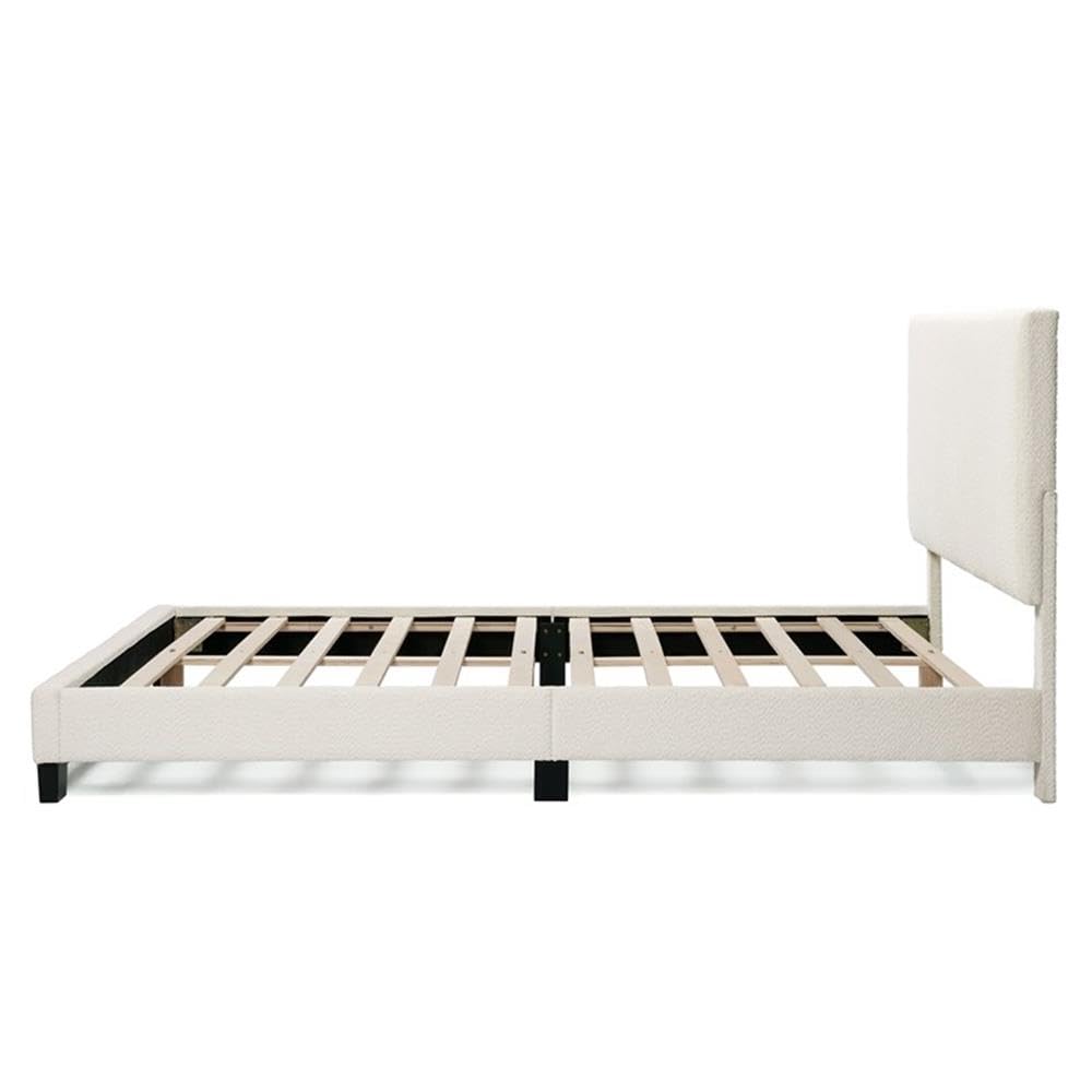 BOWERY HILL Modern Boucle Fabric Mattress Ready Queen Bed in White