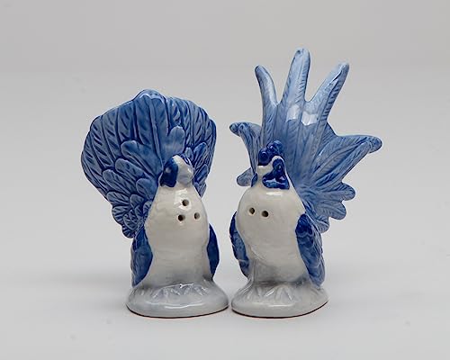 Fine Ceramic Dutch Blue Country Farmhouse Rooster & Hen Salt & Pepper Shakers Set, 3-1/2" H