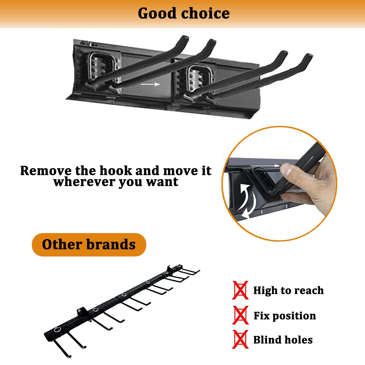 foriy Garage Clamping Garden Tool organizer Tool Storage Rack with 6 Hooks Wall Mount Tool Storage Hook Heavy Duty Garden Tool Hanger Rack for Ski Gears, Chair, Broom, Mop, Rake Shovel Yard Tools