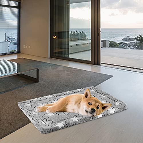 EMPSIGN Crate Dog Bed Mat - Crate Pad Reversible (Cool & Warm), Machine Washable Dog Crate Mat, Pet Sleeping Mat Kennel Bed Pad for Crate for Small to XXX-Large Dogs, Grey, Star Pattern
