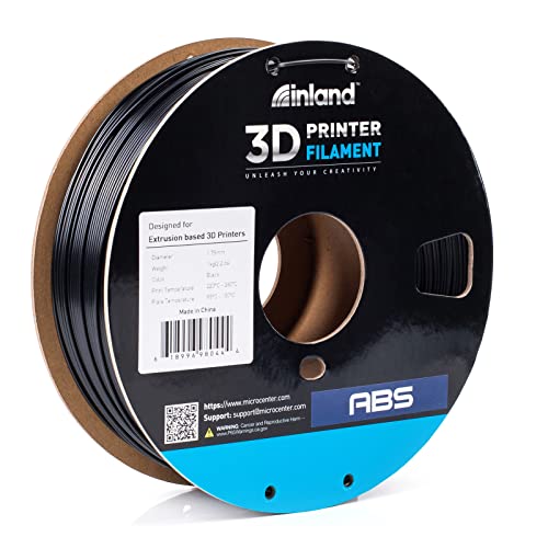 Inland 1.75mm ABS 3D Printer Filament, Dimensional Accuracy +/- 0.03 mm - 1kg Cardboard Spool (2.2 lbs) - Fits Most FDM/FFF Printers - Black