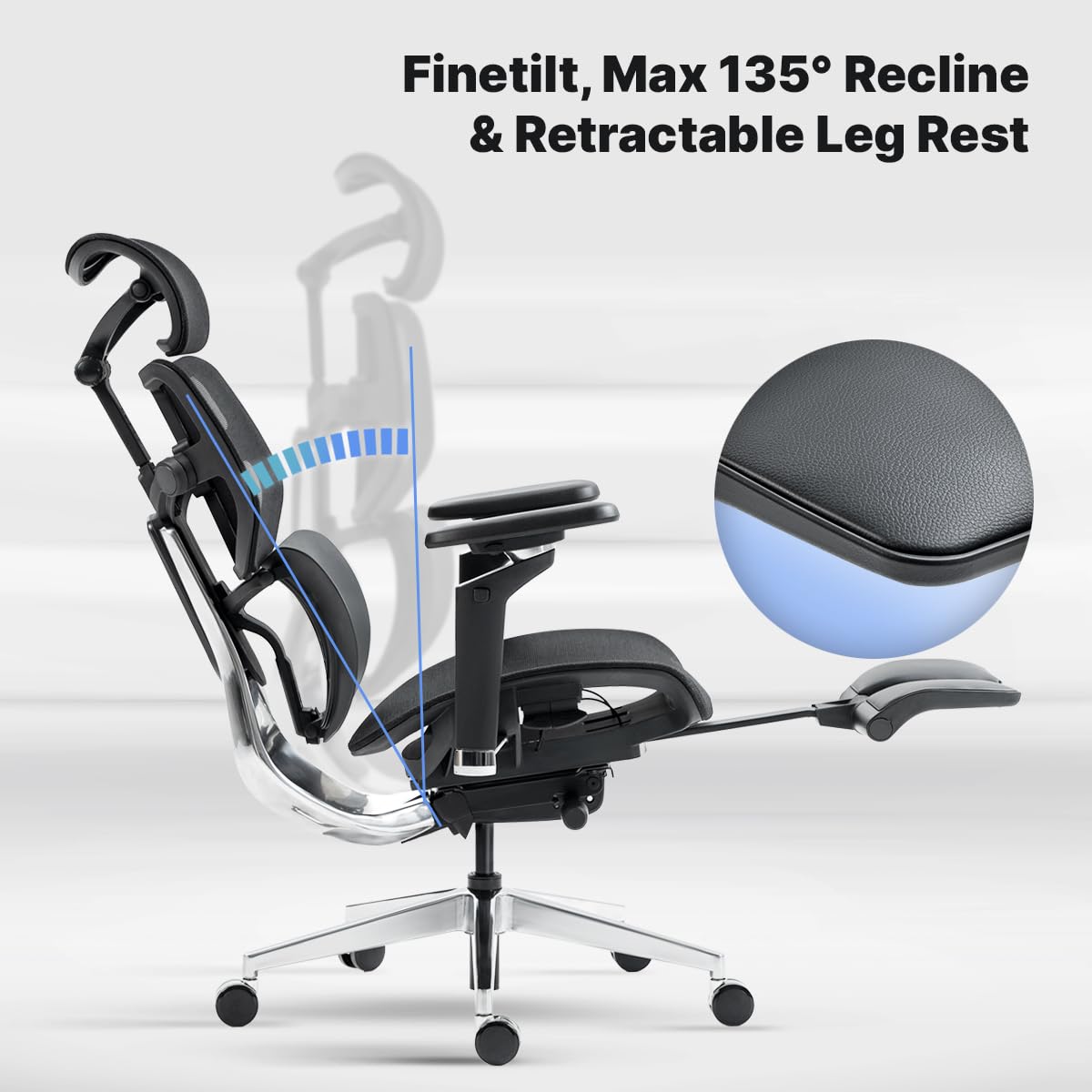 HINOMI X1 Ergonomic Office Chair with Foot Rest - Comfortable Computer Chair, Home Office Desk Chair with Lumbar Support, Comfy Mesh Office Chair, Gaming Chair for Adults (Black, Large)