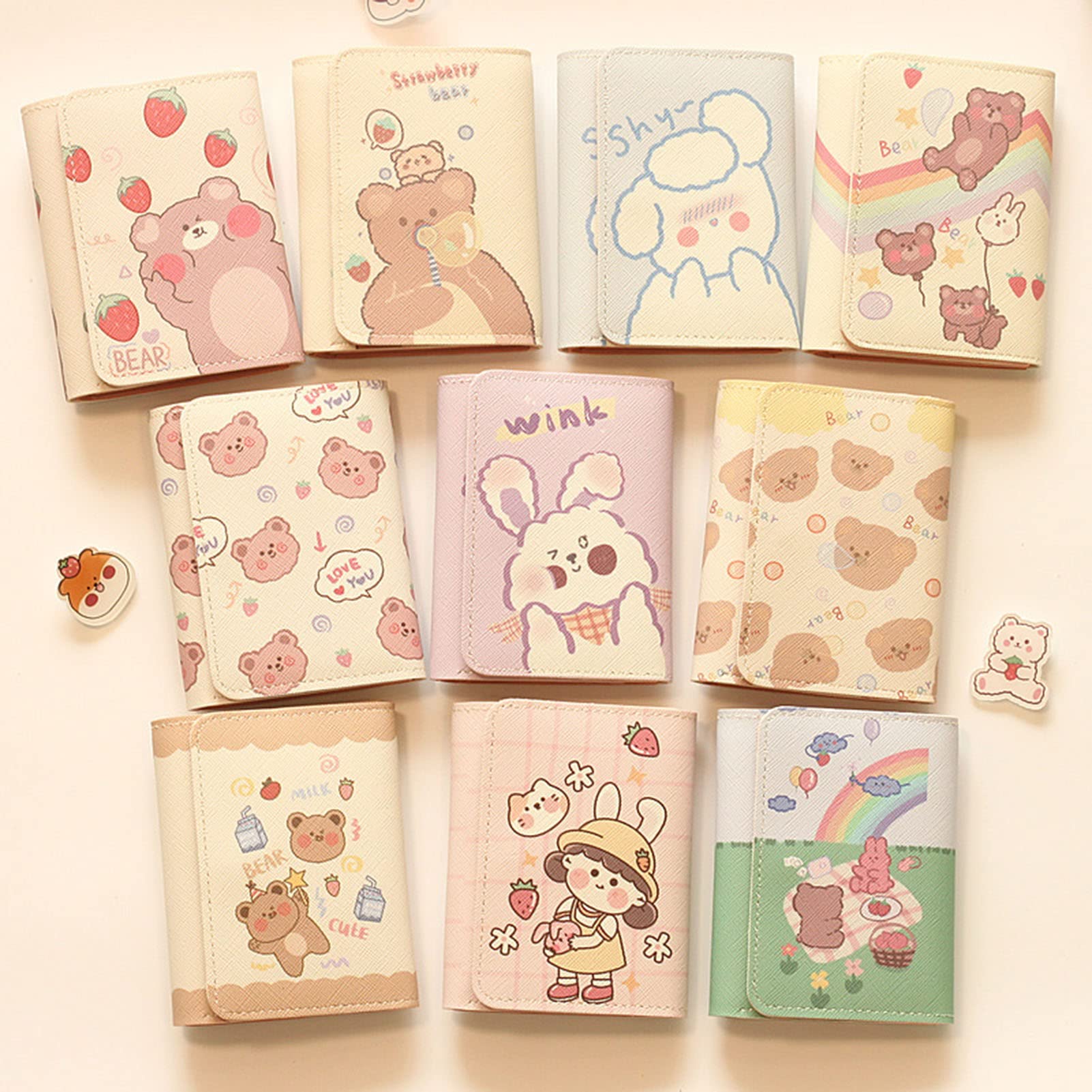 JELLYEA Kawaii Bear Wallet Cute Cartoon Card Holder Small Wallet Purse Anime Girls Front Pocket Folded Wallet (2)