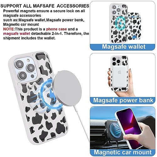 Havaya for iPhone 13 Pro Max Case with Card Holder iPhone 12 Pro Max Case Magsafe Compatible magsafe Wallet Detachable 2-in-1 for Women and Men-Cow Print Black
