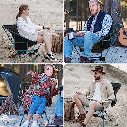 Fulynmen Lightweight Folding Camping Chair Comfortable Compact Chair for Adult Supports 330 Lbs Stable Portable Lawn Chair with 2 Side Pockets for Outdoors Camp Beach Backpacking Travel Blue