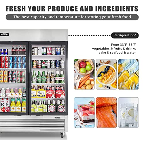 KITMA 54" Two Section Two Solid Doors Reach-in Commercial Refrigerator, 49 Cubic Feet, Automatic Defrost