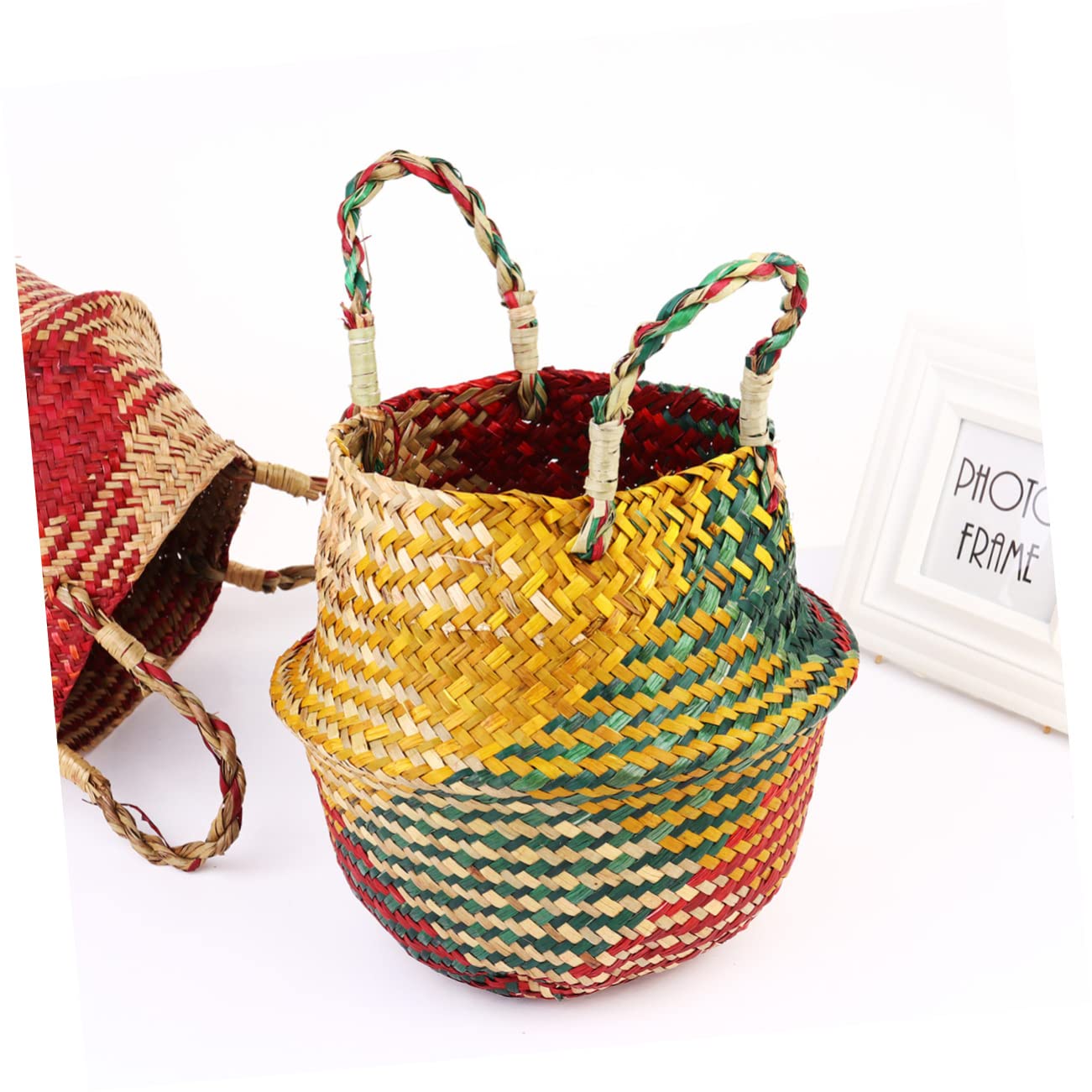STOBAZA 3pcs Plant Pots Indoor Seagrass Flower Bin Folding Laundry Basket Pot for Plants Indoor Seagrass Succulent Vase Kid Beach Bag To Weave Coconut Shell Bamboo