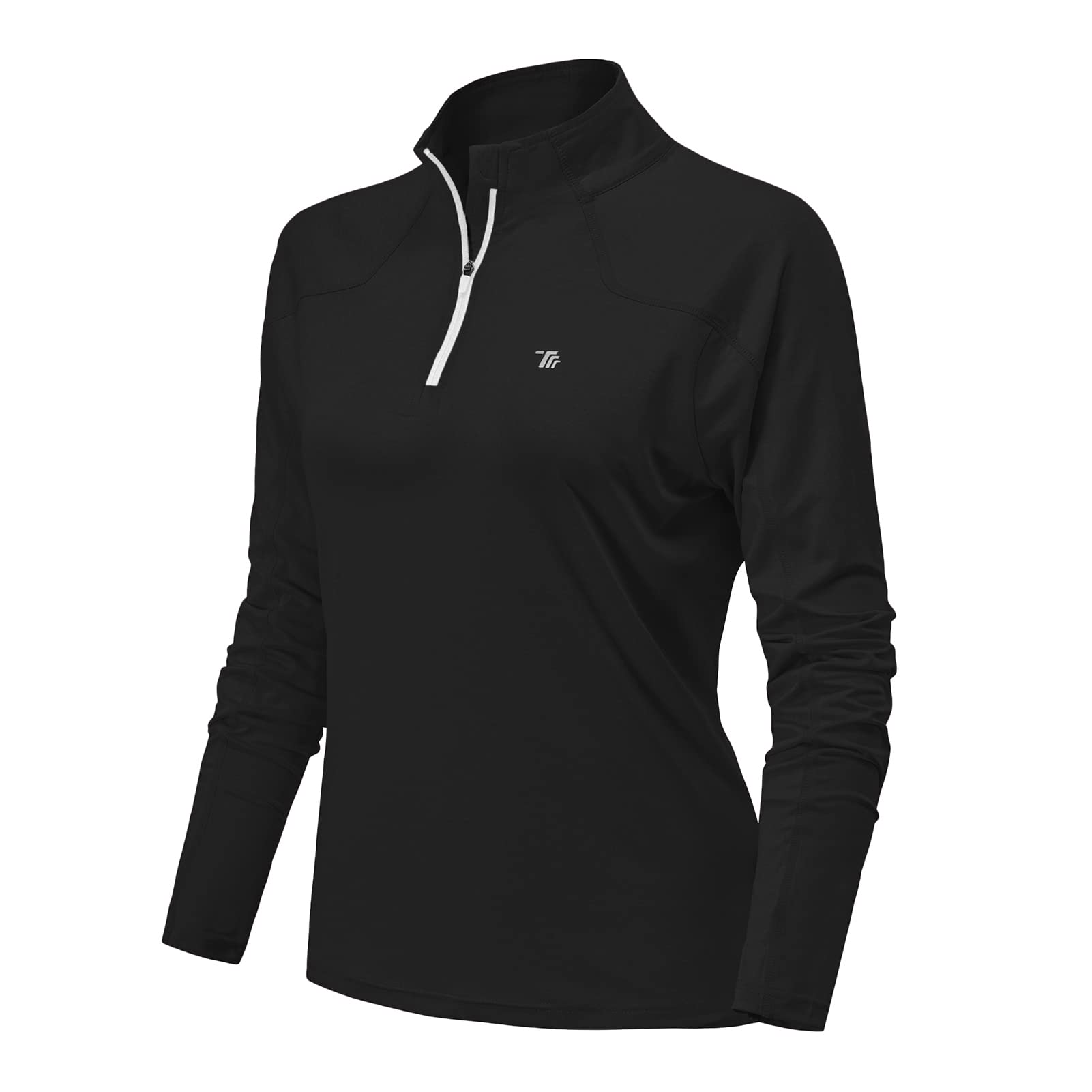 BASUDAM Women's Long Sleeve Pullover Quarter Zip Shirts Performance Moisture Wicking UPF 50+ for Running Workout Black S