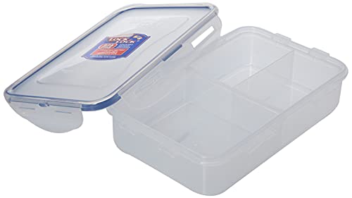 LocknLock Easy Essentials On The Go Meal Prep Lunch Box, Airtight Containers with Lid, BPA Free, Rectangle (3 Section) -27 oz, Clear