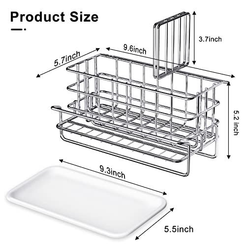 FUMAX Kitchen Sink Caddy Organizer, Sponge Holder for Kitchen Organization, Dish Brush Soap Dispenser Holder with Drain Tray, Rustproof Stainless Steel Kitchen Soap Holder for Countertop