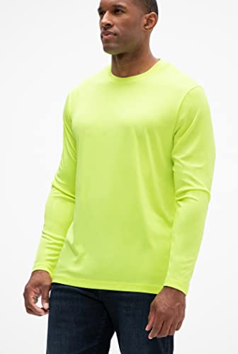 DEVOPS Men's 3Pack UPF 50+ Dri fit Workout Moisture Wicking Long Sleeve T-Shirt (Medium, Navy/Safty Green/White)