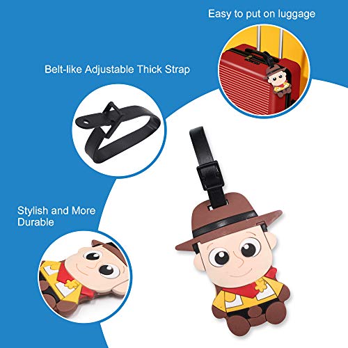 Finex 4 Pcs Set Toy Story Woody Buzz Lightyear Squeeze Alien Silicone Travel Luggage Baggage Identification Labels ID Tag for Bag Suitcase Plane Cruise Ships with Belt Strap