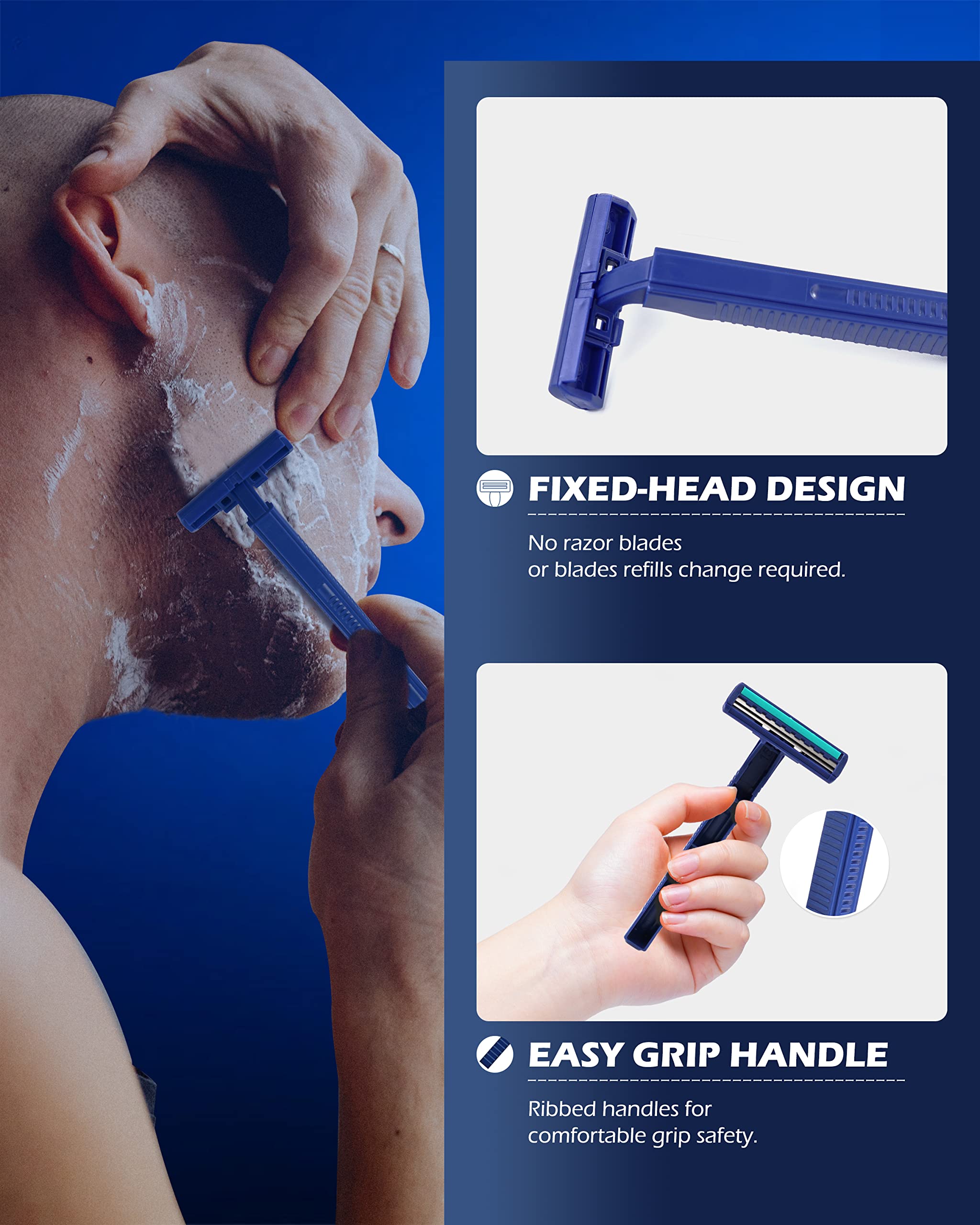 Disposable Razors for Men, 50 Count Men Razora for Shaving with Lubricating Strips, Twin Hypoallergenic Stainless-Steel Travel Razor for Men Sensitive Skin Blue