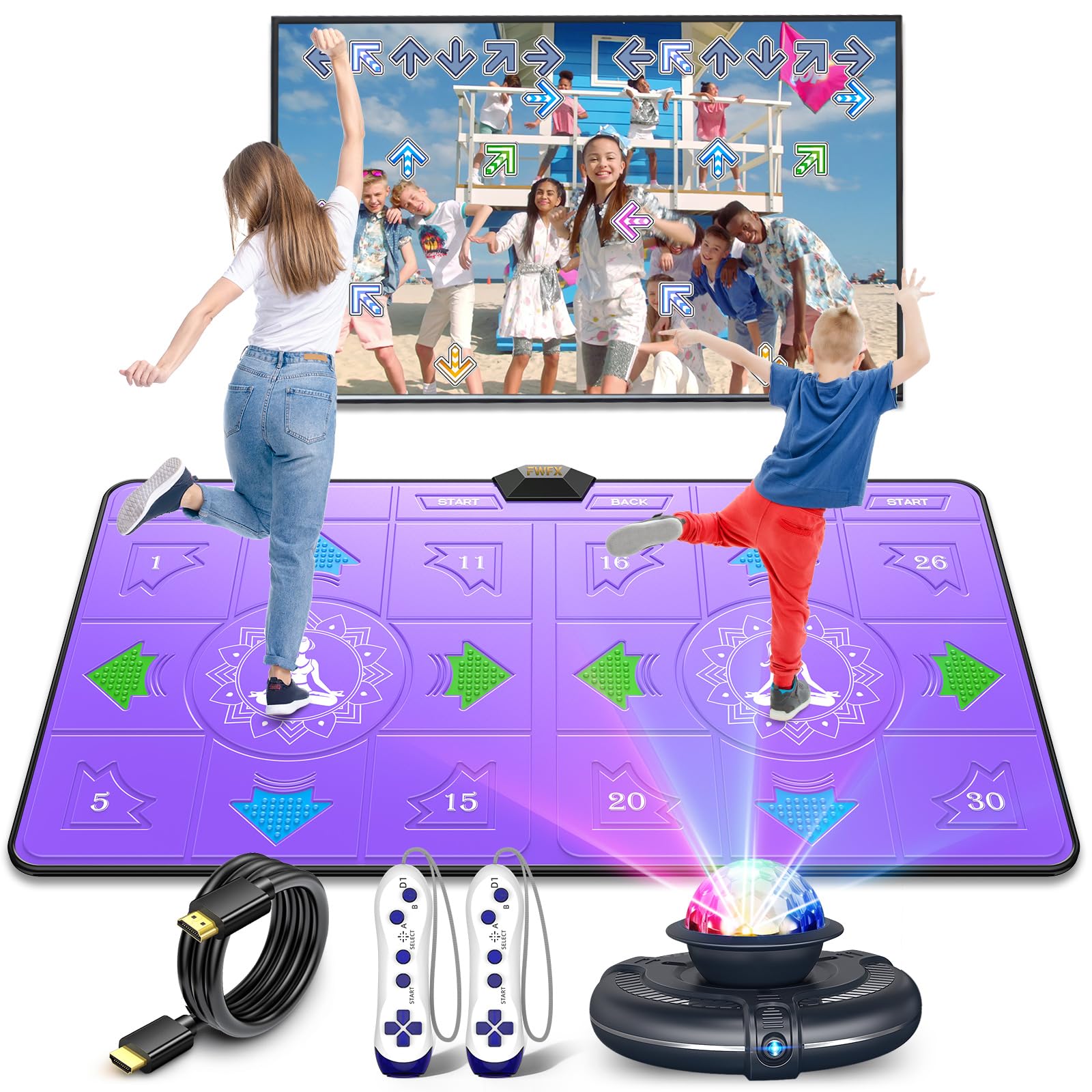 FWFX Dance Mat for Kids and Adults, Exercise & Fitness Dance Pad Game for TV, Double User Wireless Dancing Mat, Musical Electronic Dance Mats with HD Camera, for Girls & Boys Ages 6+