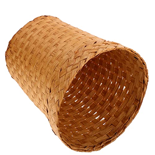 Housoutil Laundry Hamper Vintage Waste Basket, lint bin Woven Trash can Small Garbage can Rubbish Basket for Bedroom, Bathroom, Offices or Home- Office Supplies Khaki Trash cans Laundry Basket