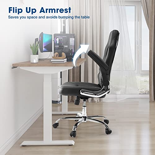 Gaming Chair, Home Office Computer Chair PU Leather Ergonomic Racing Desk Chair Adjustable Height Mid Back Executive Task Chair with Lumbar Support and Flip Up Armrest, Rocking Swivel Comfty Cushion