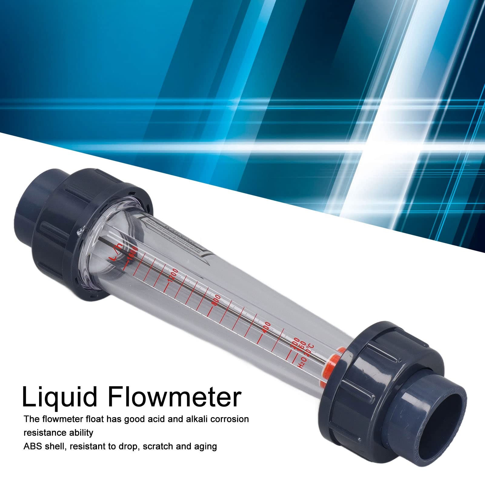 Liquid Flow Meter, Plastic Tube Water Flow Meter 160-1600LPH Liquid Flowmeter Tube Cylindrical Panel Type Flow Meter for Measuring Rate of Liquid Medium