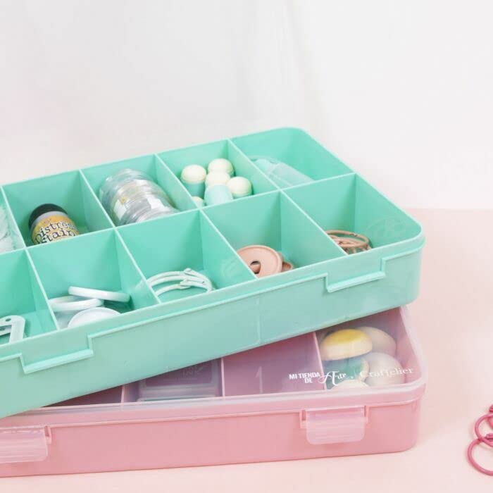 Craftelier - Organizer Box with 17 Compartments for Cardmaking, Scrapbooking and Craft Materials | Dimensions 26.5 x 17.8 x 4.2 cm (10.4β x 7β x 1.65") -Transparent and White Color
