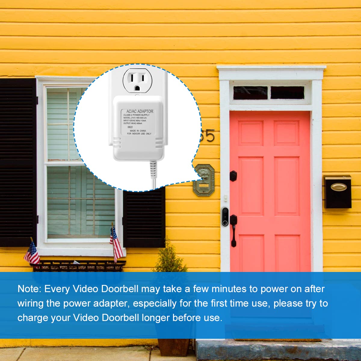 LANMU 18V Power Adapter Compatible with Nest Hello Video Doorbell, Arlo and SimpliSafe Video Doorbell (16.4ft/5m)