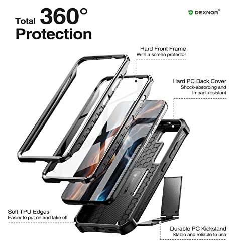 Dexnor Full Body Case for Samsung Galaxy S23 Plus 5G/6.6 inches,[Extra Front Frame] Heavy Duty Military Grade Protection Built-in Screen Protector and Kickstand for Samsung S23 Plus 5G,Black