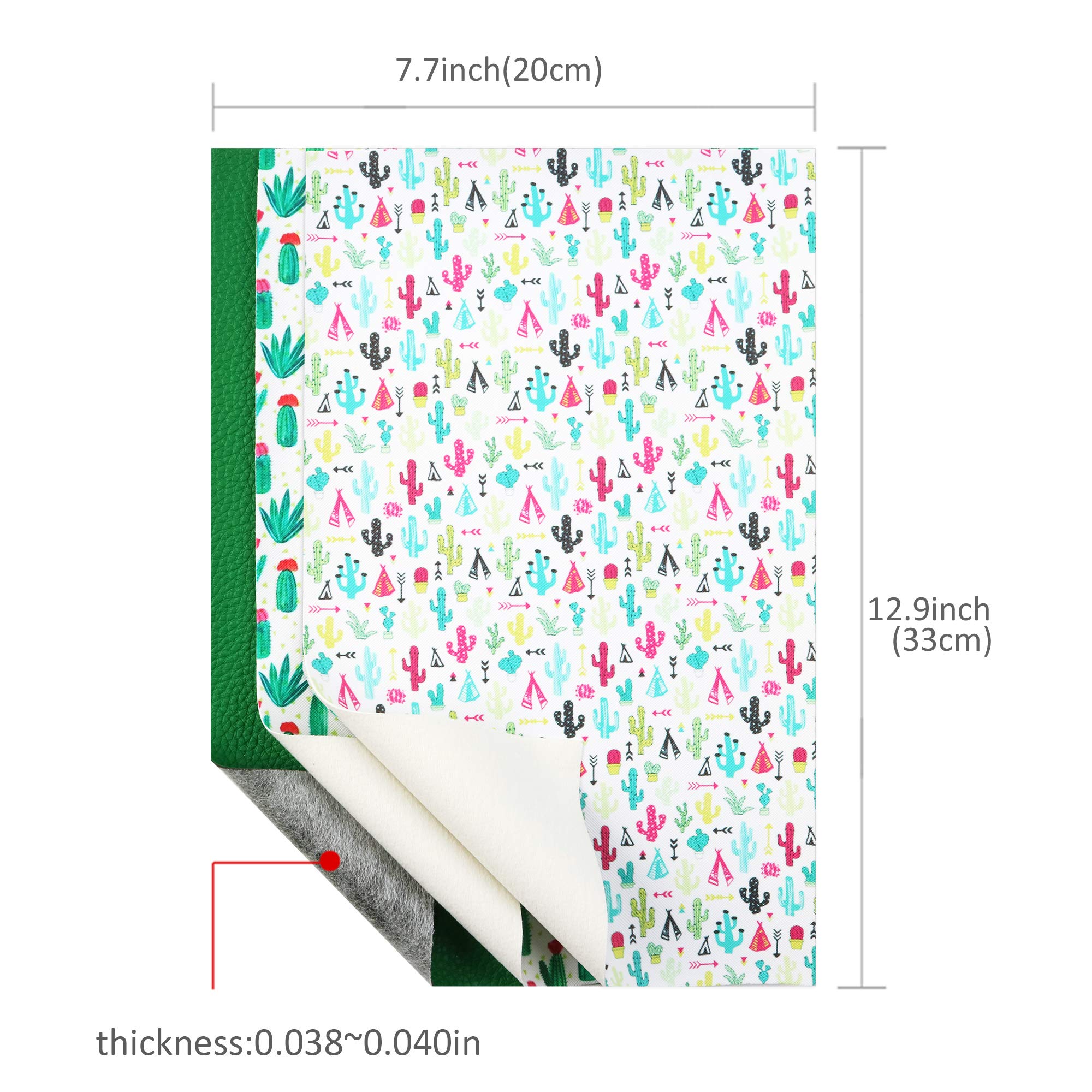 David accessories 6 Pcs 7.7"x12.9" (20 cm x 33 cm) Lychee Pattern Plant Cactus Printed Faux Leather Fabric Sheets Include 2 Kinds of Leather Fabric for DIY Bows Earrings Making Crafts (Cactus)
