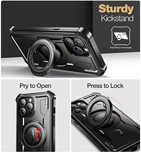 Dexnor Magnetic Case for iPhone 13 Pro Max, Compatible with MagSafe, [Built in Screen Protector and Kickstand] Full-Body Heavy Duty Case Protective Cover for iPhone 13 Pro Max 6.7 Inch Black