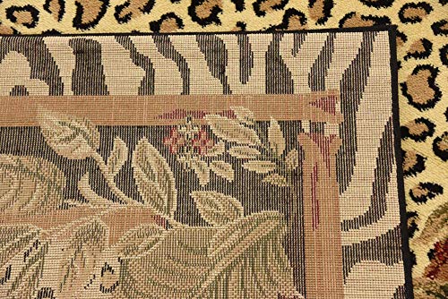 Unique Loom Wildlife Collection Animal Inspired with Cheetah Bordered Design Area Rug, 5 ft x 8 ft, Ivory/Black