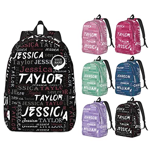 Custom Name School Backpack, Personalized Durable Casual Daypack Backpacks Design Your Own Name for Boys Girls Men Women, Customized Black Theme 2 Sizes Student Bookbag for Travel Work School