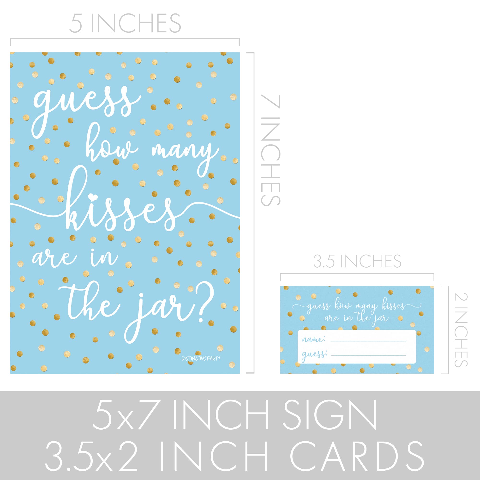 DISTINCTIVS How Many Kisses in the Jar Game - Blue and Gold - Bridal Shower or Wedding (Sign with Cards)