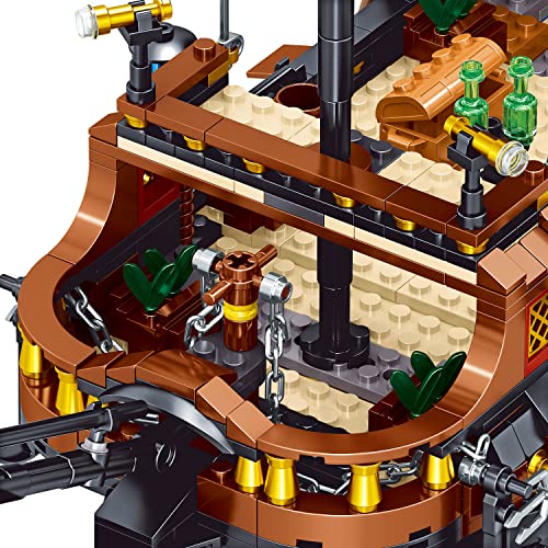 Mesiondy Pirate Ship Model,Pirate Ship Model Mini Building Blocks Kit, MOC Pirate Ship Building Sets for Boys Girls 14+ (1282Pcs)