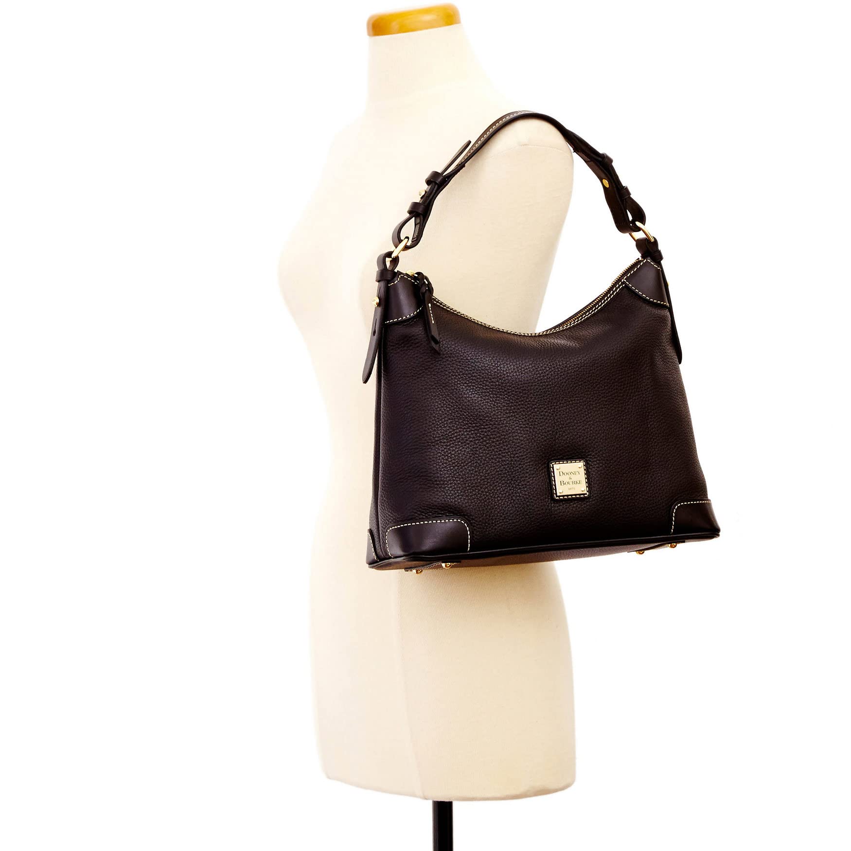 Dooney & Bourke Women's Hobo Shoulder Bag in Pebble Grain Leather, Large Handbag with Adjustable Shoulder Strap, Black/Black