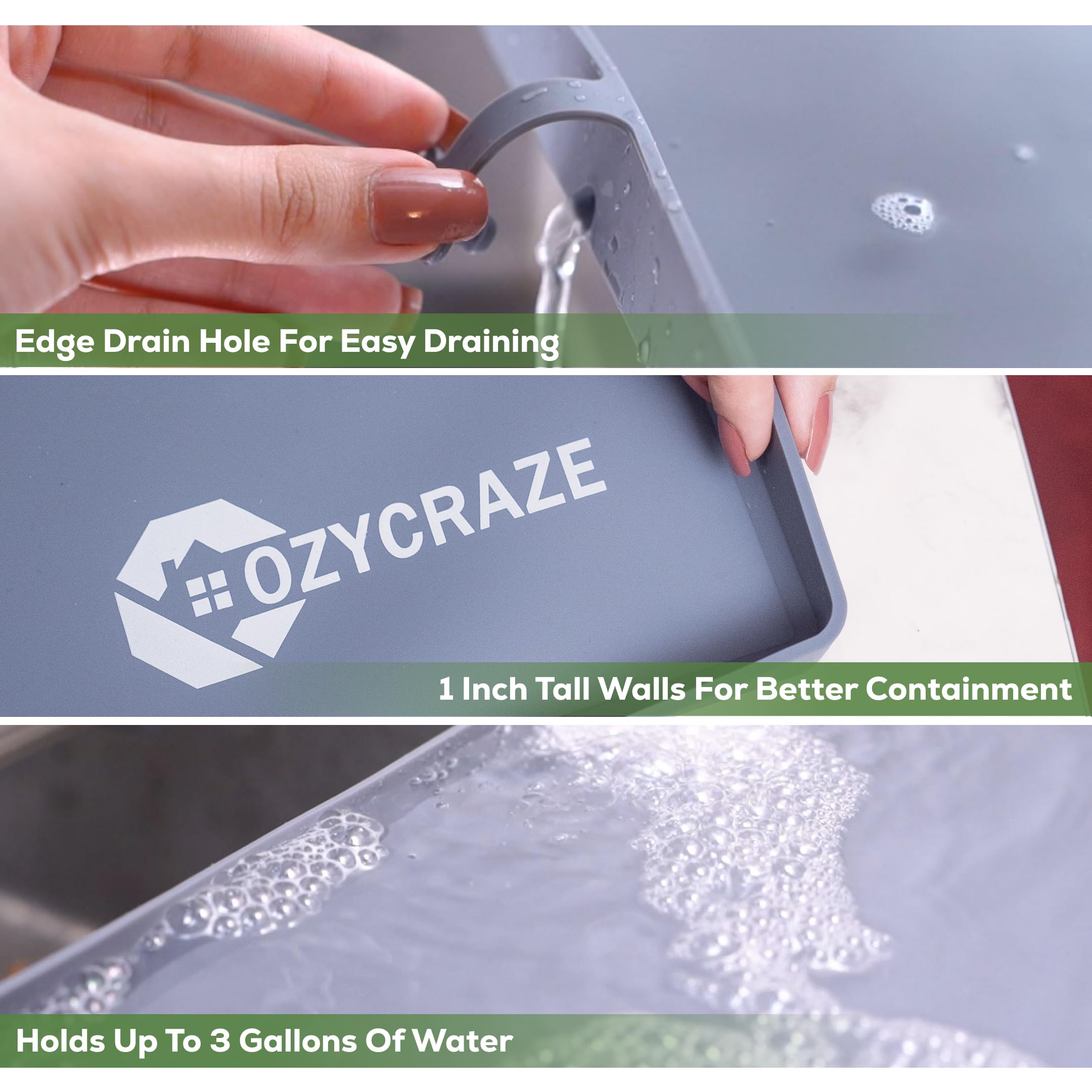 Cozycraze Under Sink Mat ๐ฎ๐ฎ๐
๐ฏ๐ฐ Inches, Durable Slip Resistant Silicone Under the Sink Mat with Drain Hole on Edge for Bathroom and Kitchen Cabinets, Under Sink Mats for Kitchen Waterproof (Grey)