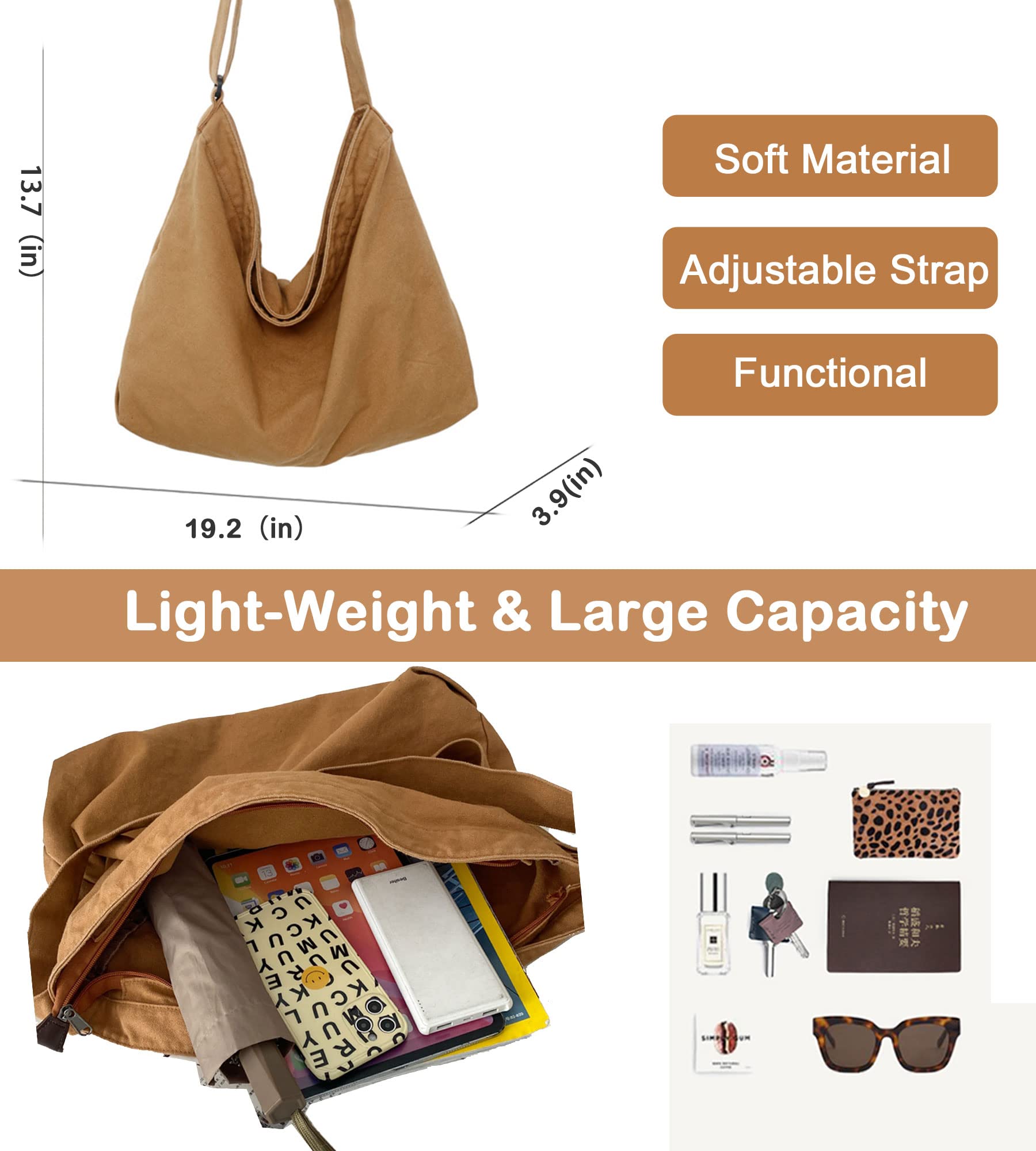 BASICPOWER Canvas Messenger Bag, Hobo Crossbody Shoulder Large Tote Bags Lightweight for Women and Men, Army Green
