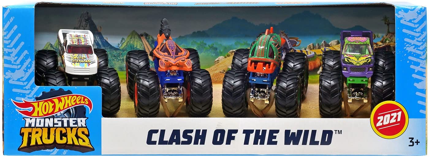 Hot Wheels Monster Trucks Clash of The Wild Diecast Car 4-Pack
