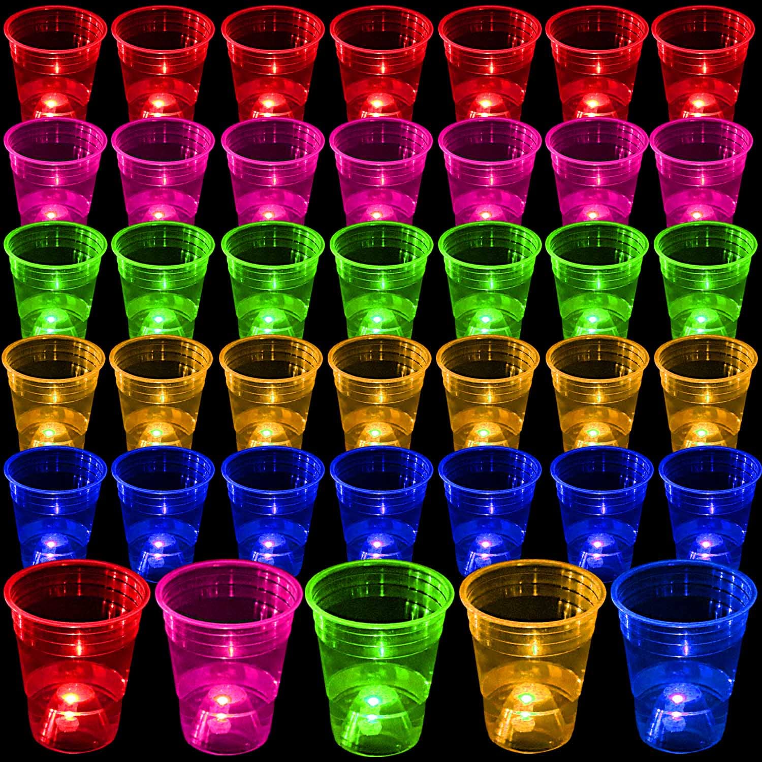 LLKMDSS Plastic 40 Pcs Glowing Party Cups for Indoor Outdoor Party,Cups Favors Supplies,5 Bright Multi-Color Glow in the dark Neon Party,Birthday Party,Beach Party,Holidays decoration