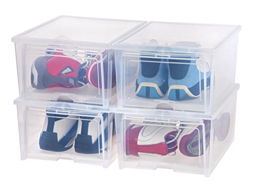 IRIS USA, Inc. IRIS Easy Access Men's Shoe Box, 4 Pack, Wide, Clear