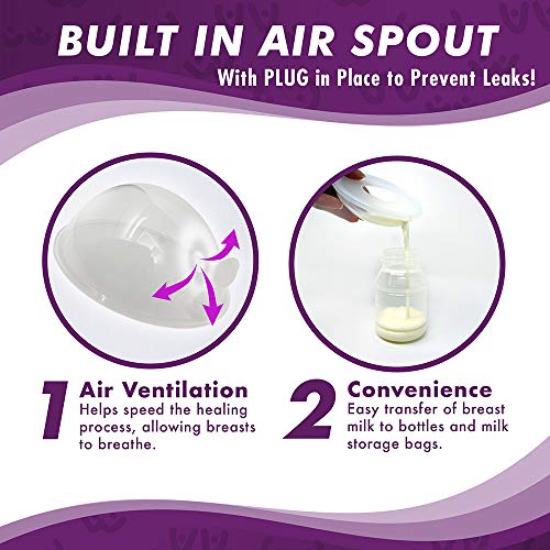 New Model with Plugs! Breast Shell & Milk Catcher for Breastfeeding Relief (2 in 1) Protect Cracked, Sore, Engorged Nipples & Collect Breast Milk Leaks During The Day, While Nursing or Pumping