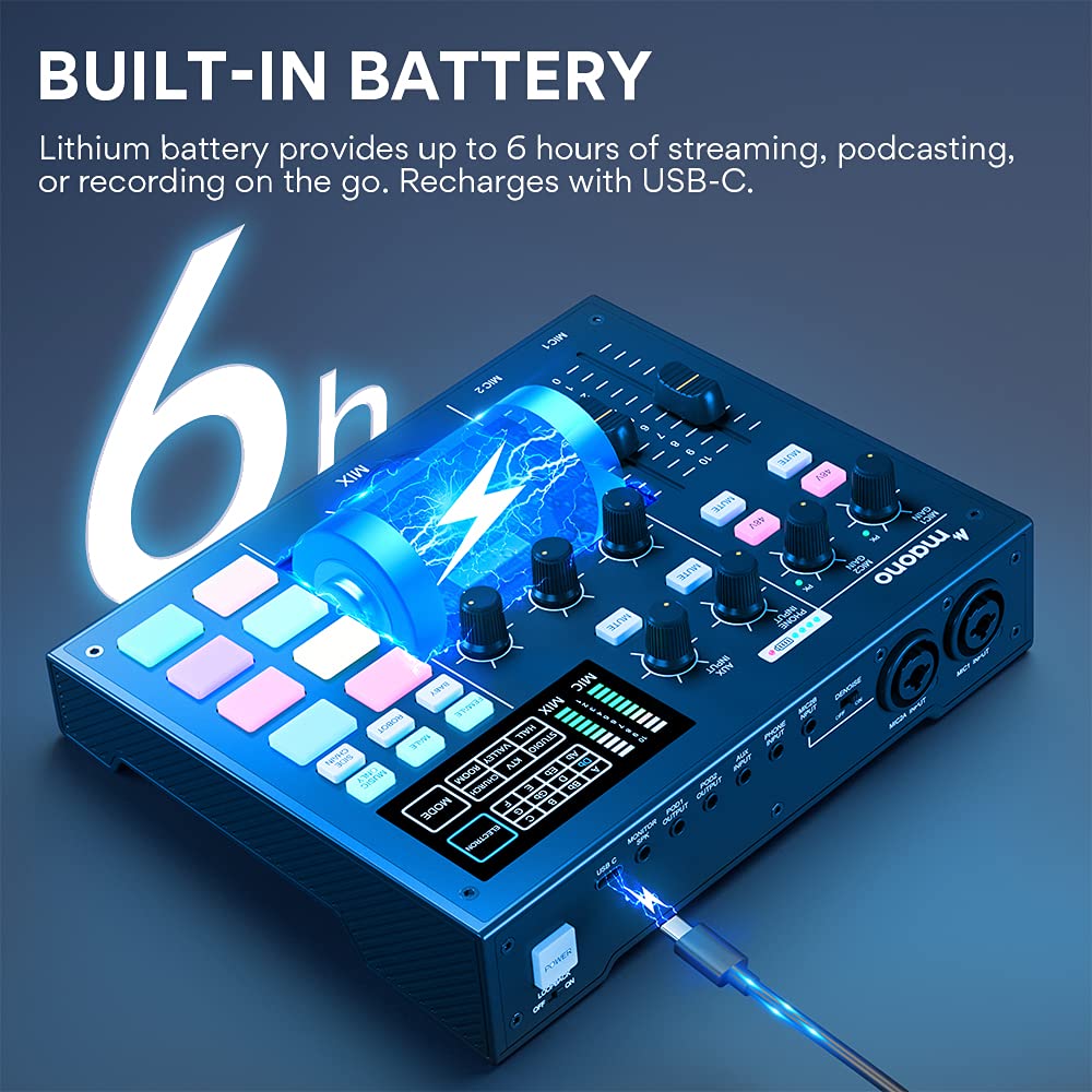Audio Interface with DJ Mixer and Sound Card, Maonocaster Portable ALL-IN-ONE Podcast Production Studio with XLR Condenser Microphone for Guitar, Live Streaming, PC, Recording, and Gaming (AM100 K0)