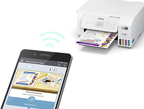 Epson EcoTank ET-2800 Wireless Color All-in-One Supertank Inkjet Printer, White - Print Scan Copy - 10 ppm, 5760 x 1440 dpi, 1.44" LCD Display, Borderless Photo Prints